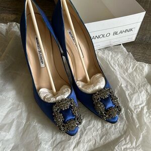 Manolo Blahnik | Shoes | Manolo Blahnik Blue Crystal Embellished Heels ...